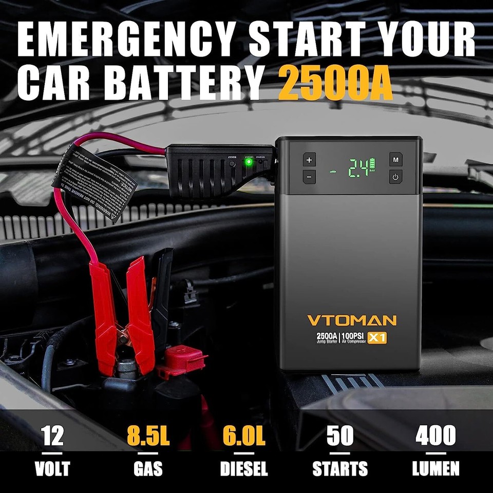 VTOMAN X1 Jump Starter with Air Compressor, 25000A Car Battery Jumper ...