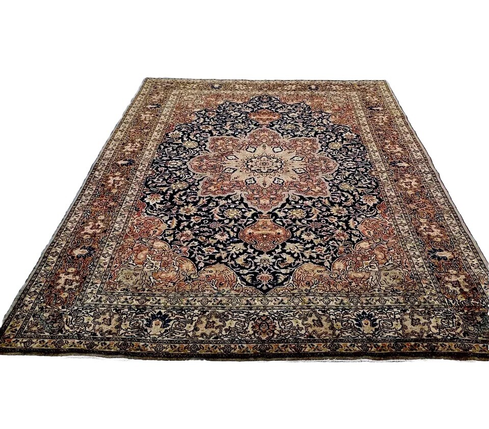 Antique 8 X 11 Tabreez Carpet Rug Fine Weave Navy Blue Rust Gold Sage ...