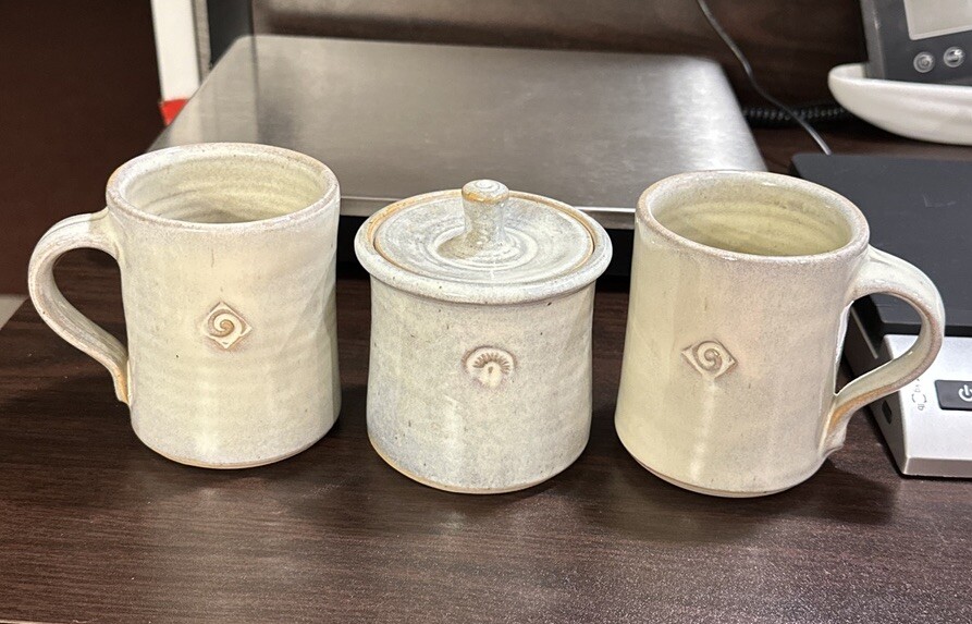 Handmade, Coffee Mugs.Sugar Dish Speckled buff Clay. White glaze.A ...