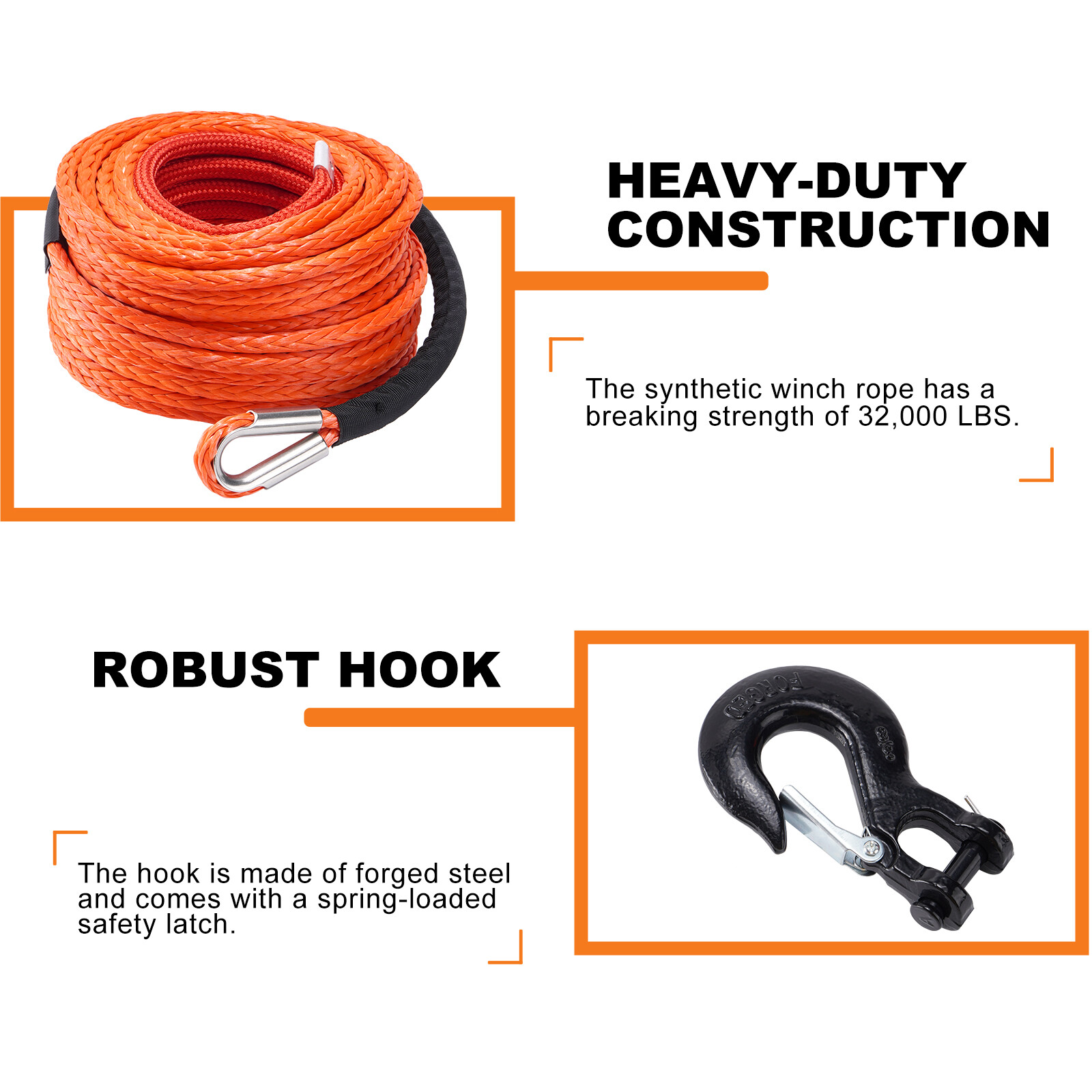 1/2"x100ft 32000 lbs Synthetic Winch Rope Recovery Cable Line For ...