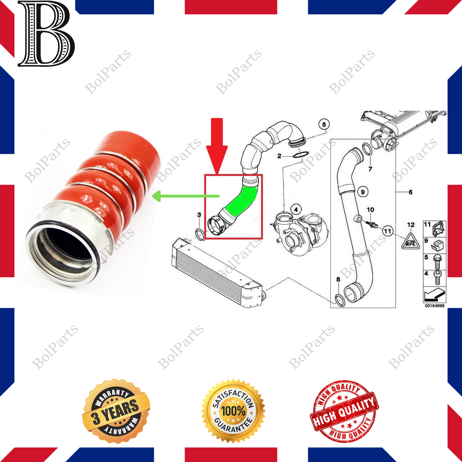 Turbo Charger Intake Hose fits BMW E90 E91 E92 E93 325 330 D 330 XD ...