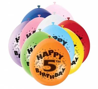 5th HAPPY BIRTHDAY BALLOONS pack of 10 - AGE 5 PARTY five boy girl FAST ...