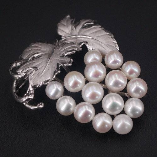 VTG Sterling Silver DESIGNER Freshwater Pearl Grape Cluster Leaf Brooch ...