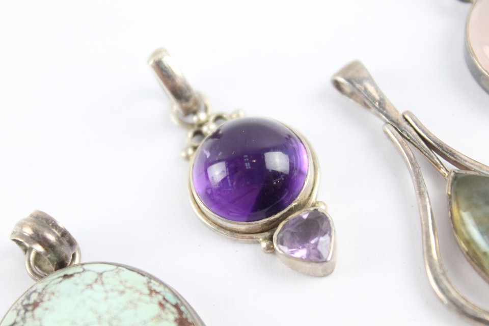 Sterling Silver Pendants Stone Set Labradorite Moonstone Amethyst x 5 ...