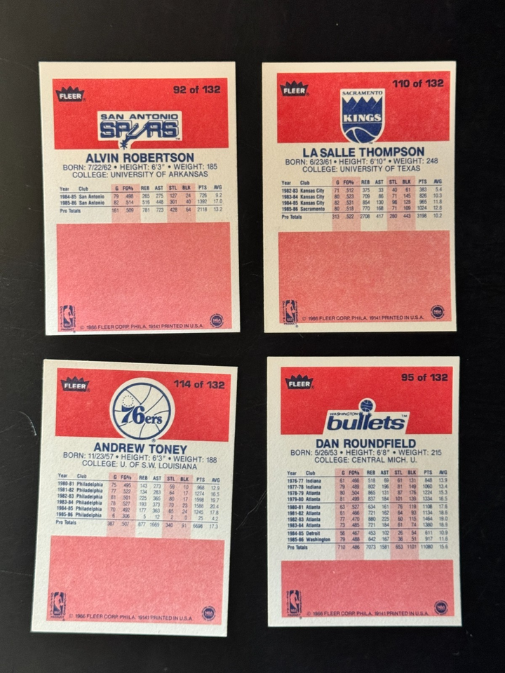 Toney, Robertson, Roundfield, 1986 Fleer Basketball, 4 Card Lot, Cards ...