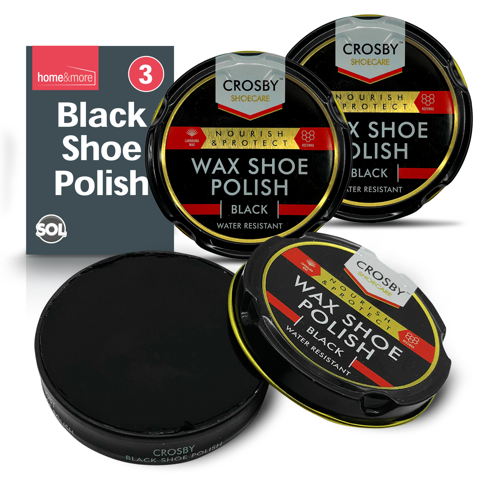 3pk Wax Shoe Polish Black x 50ml Traditional Leather Boot Shine Cleaner ...