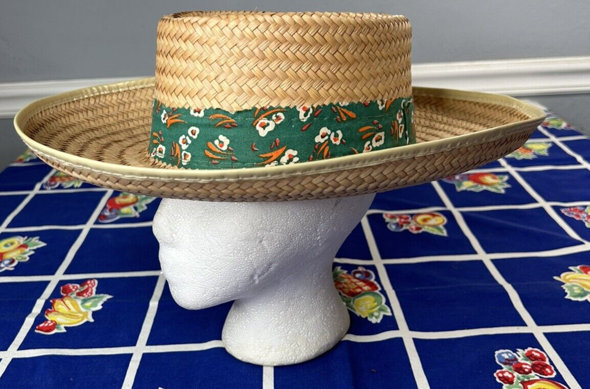 Vintage HECHO EN MEXICO Genuine Raffia Natural Straw Fiber Hat Golf ...