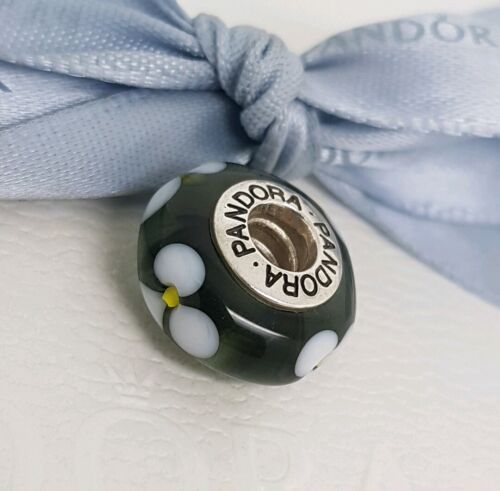 Authentic Pandora Black with White Flowers Murano Glass Charm 790604 | eBay