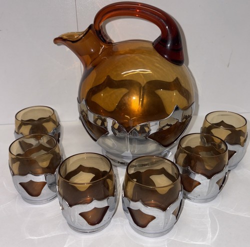 VTG Farber Brothers Cocktail Pitcher Amber Glasses Farber Ware American ...