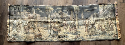 Vtg Victorian Tapestry Scene 55”x17.5” Wall Hanging Table Runner ...