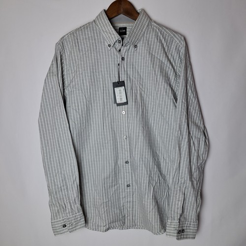 NWT Hugo Boss Shirt Mens XL Gray Slim Fit Stretch Button Down L/S Plaid ...