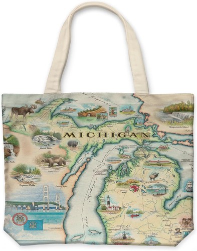 Michigan State Map Canvas Tote Bag with Handles, Cloth Grocery Shopping ...