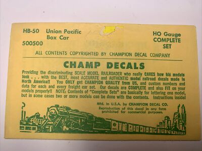 HO Champ Decals HO Scale HB-50 Union Pacific Box Car NIP | eBay