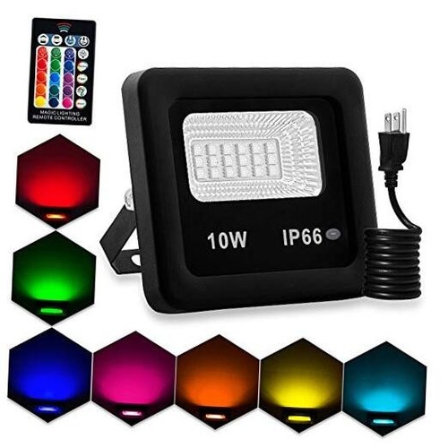 LED Flood Lights, RGB Floodlight with Remote Control,IP66 Waterproof 10 ...