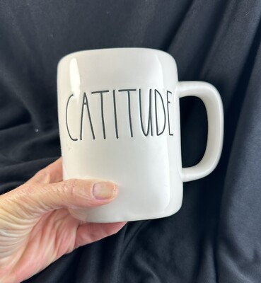 Rae Dunn Cattitude Mug, ceramic, white with black letters, cat theme | eBay