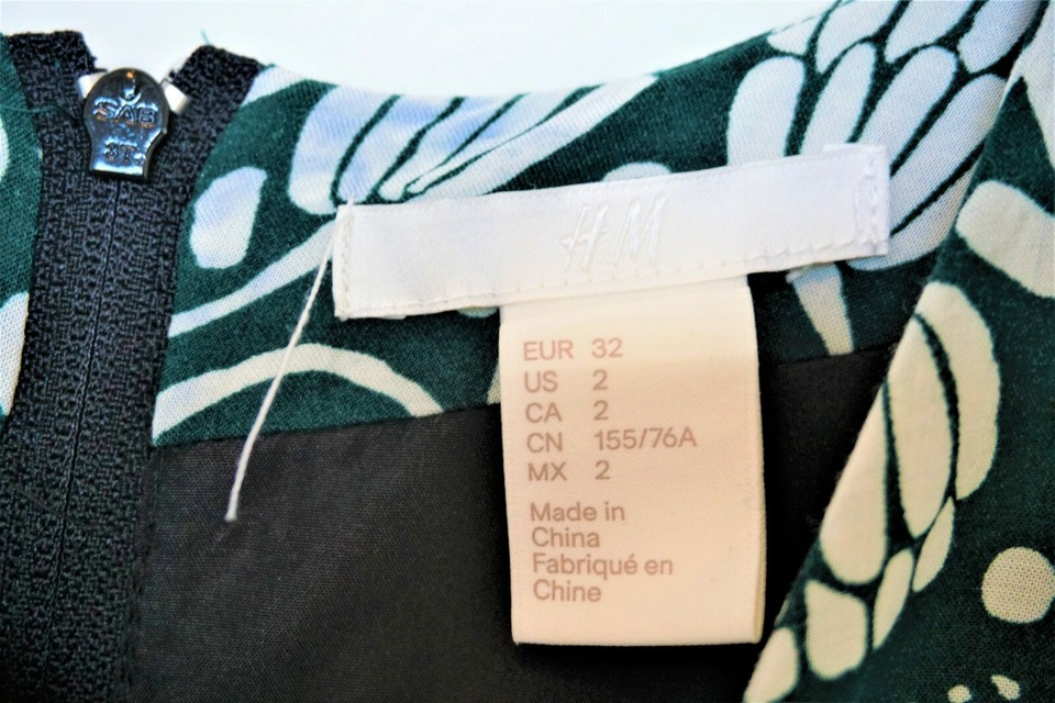 H&M Print Dress Size 2 Green White RN 101255 CA 42271 HM Skater Fit ...