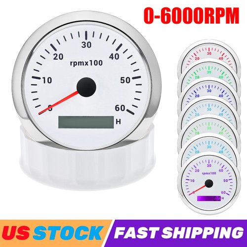 85mm Tachometer 0-6000 RPM LCD Hour Meter Waterproof Car Marine Boat ...