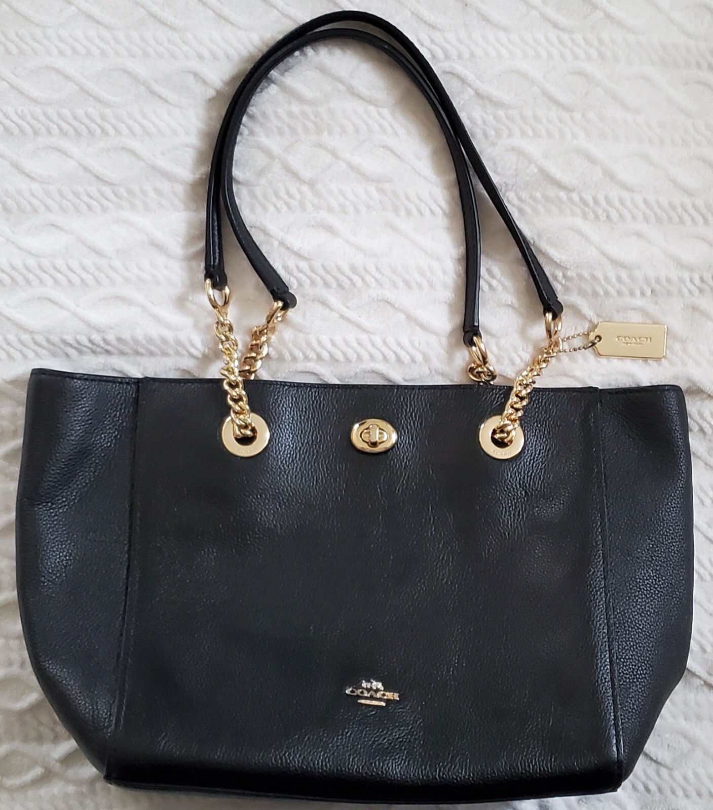 COACH 57107 Turnlock Chain Pebbled Leather Tote Shoulder Bag | eBay