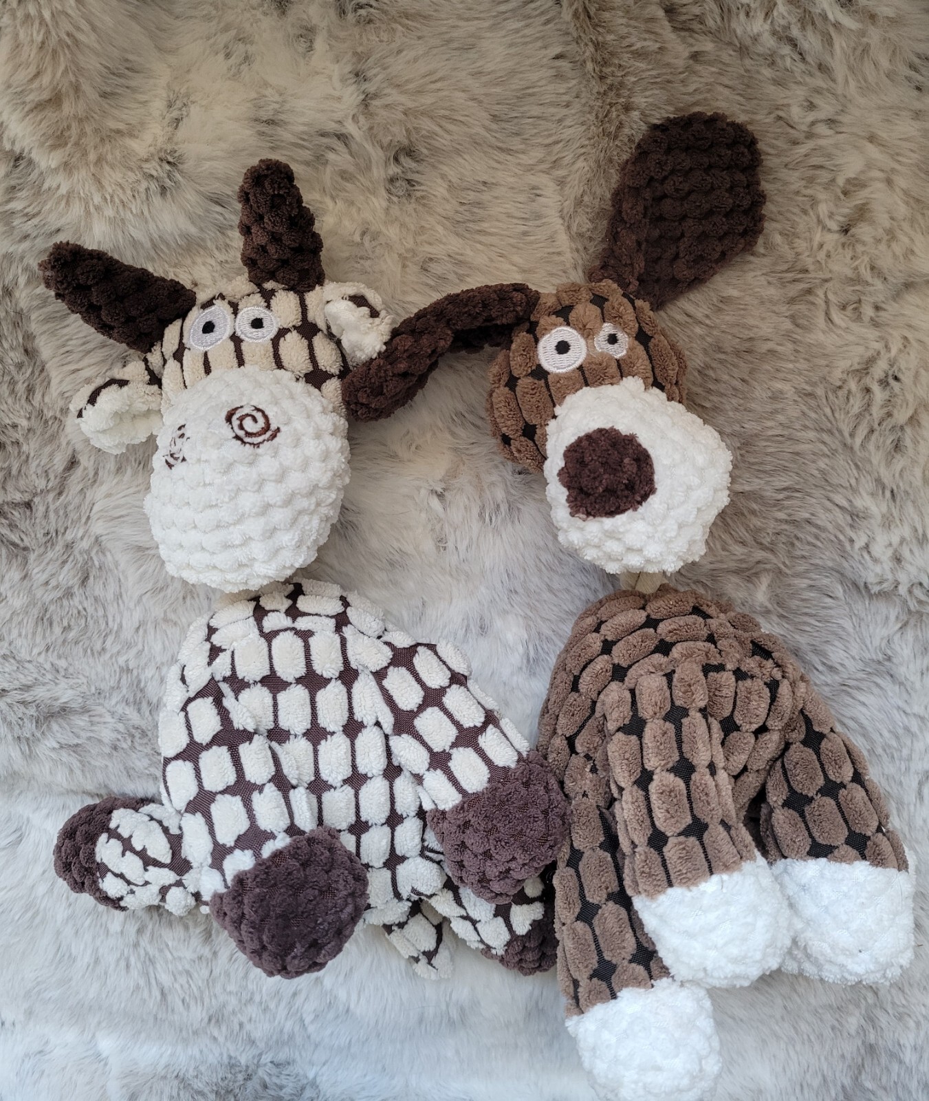Lot 2 Dog & Cow Giraffe Rope Soft Corduroy Squeaky Chew Plush XS/S Pets ...