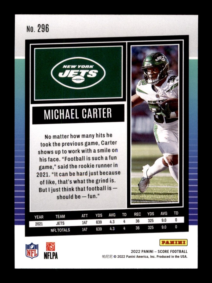 2022 Score #296 Michael Carter New York Jets | eBay