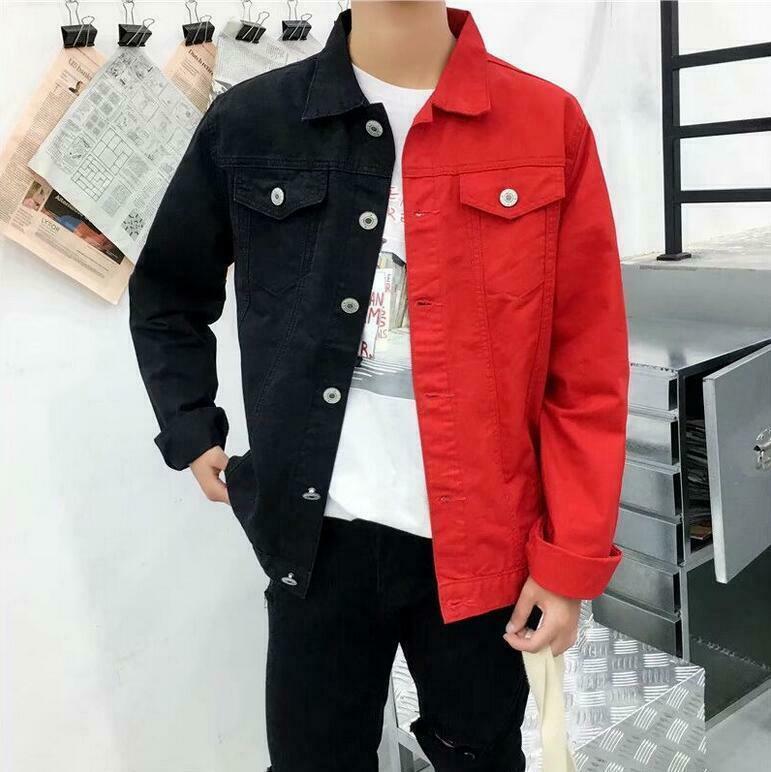 Men's Lapel Jacket Long Sleeve Colorblock Denim Shirt Loose Slim Fit ...