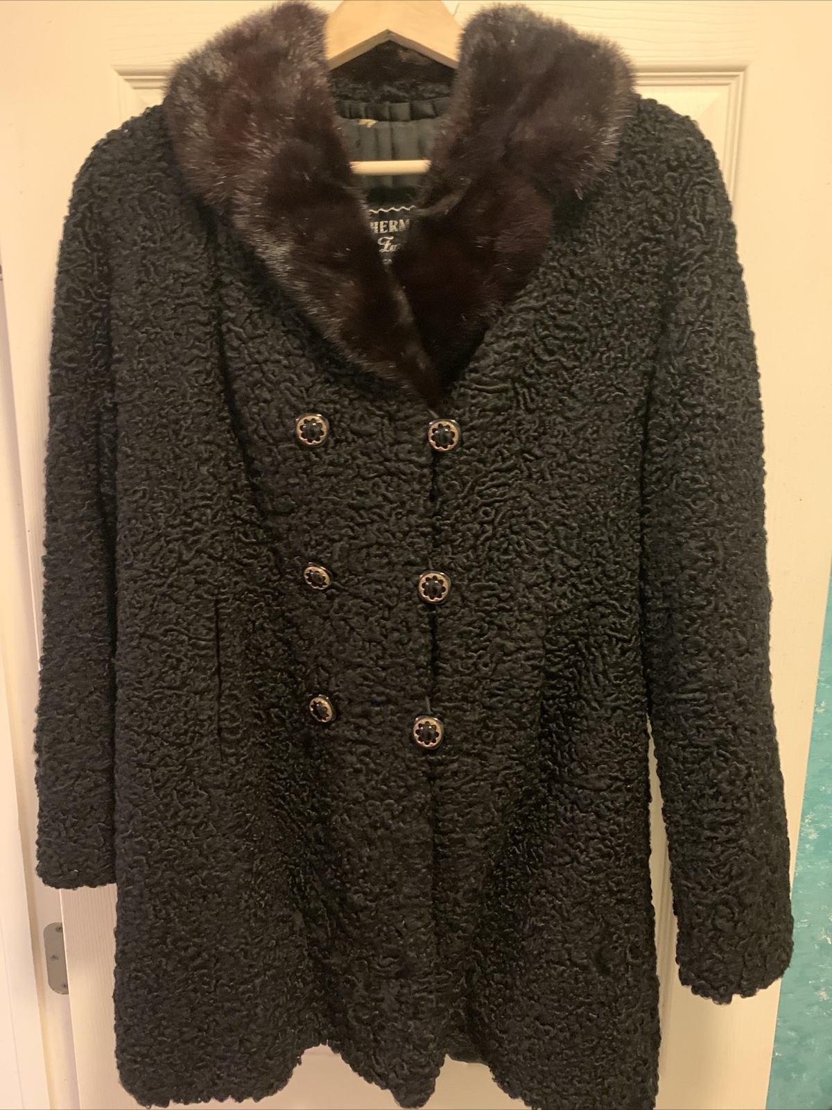 Vintage A. Herman Furs Black Persian Lamb Coat Mink C… - Gem