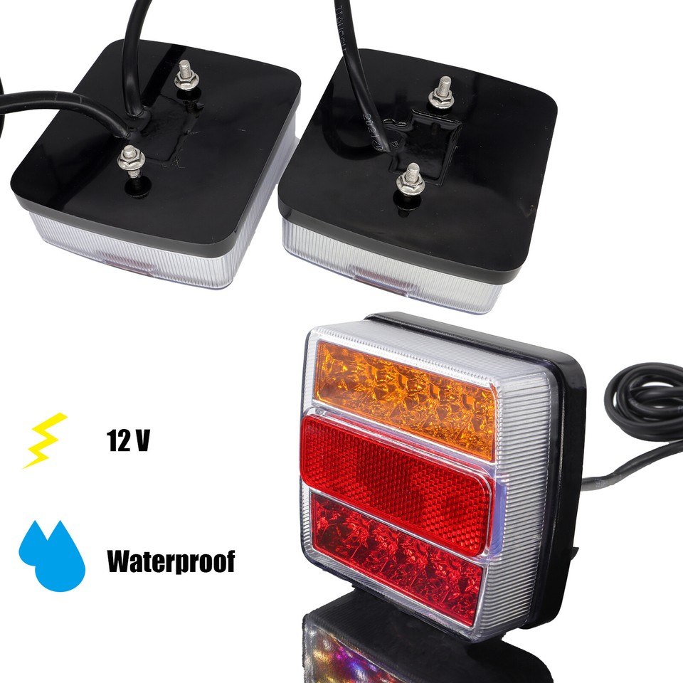 2x Square Tail Light Kit Waterproof Trailer 12V Stop Brake Rear Truck ...