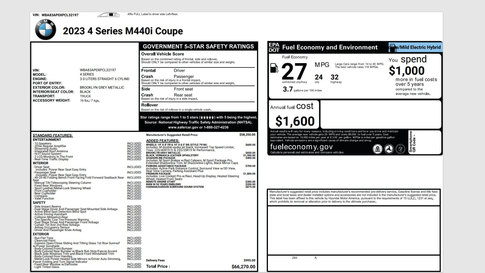 Original Car Dealer Monroney Label / Window Sticker | PDF, JPG Format