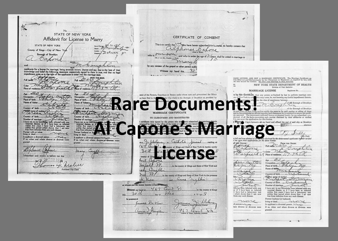 Al Capone MARRIAGE LICENSE CERTIFICATE, 4 RARE Gangster Documents, New ...