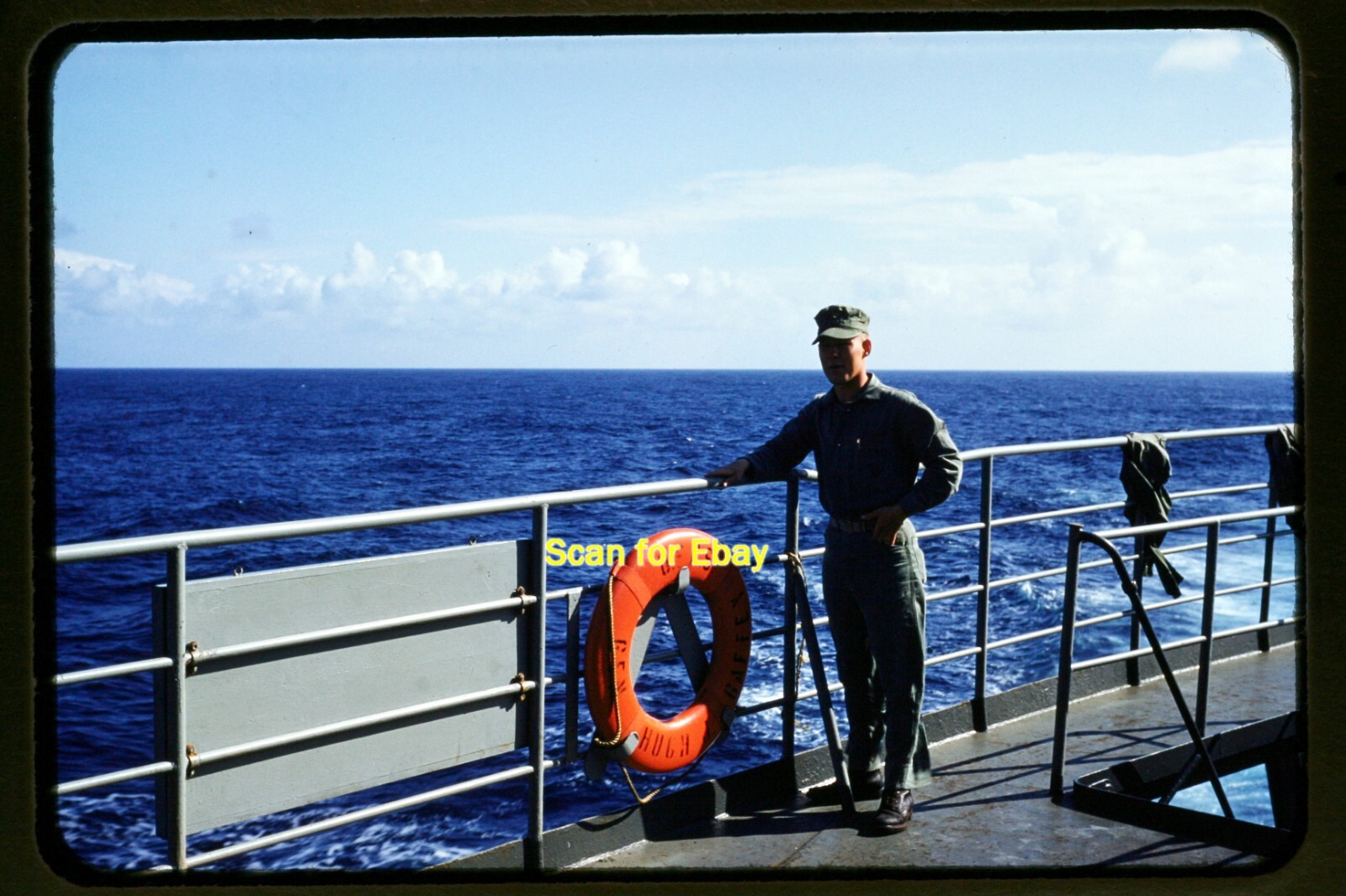 Man on Navy USNS USNS Hugh J. Gaffey Ship in 1956, Original Slide aa 18 ...