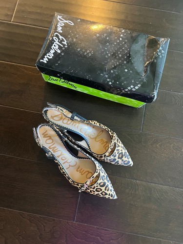 Sam Edelman Denia Black Leopard-Print Calf Hair Slingback Pumps SZ 6M ...