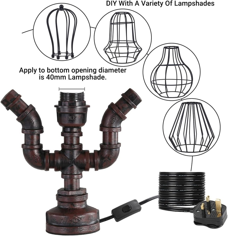Vintage Table Lamp E26 Edison Socket Unique Rustic Steampunk Steam Punk ...