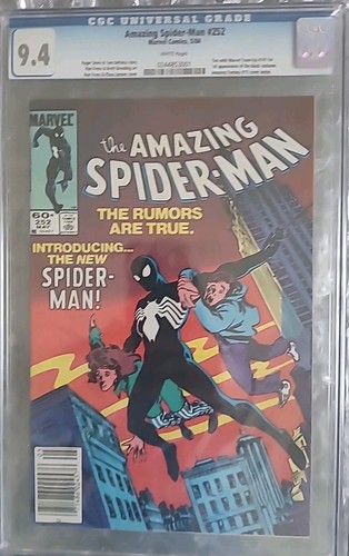 Amazing Spiderman 252 CGC 9.4 First Black Costume White Pages Newsstand ...