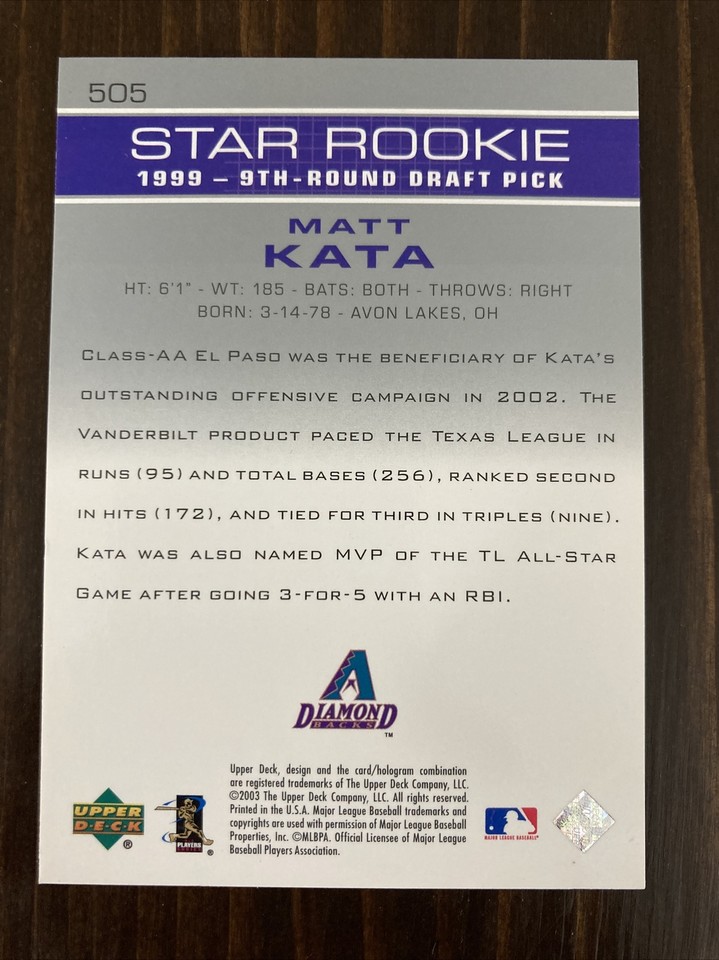 2003 Upper Deck Baseball #505 Matt Kata Star Rookie RC | eBay