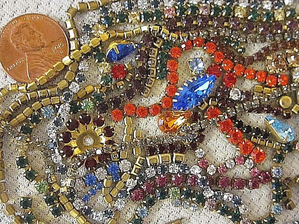 100% SWAROVSKI RHINESTONE CHAIN ROPE STRIPS SETTINGS LOT VTG FIX ...