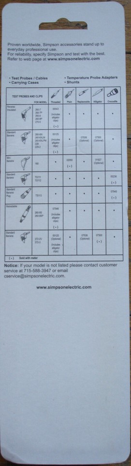Simpson Meter Test Leads (#00125) (NEW SEALED OEM SET) for the 228, 229 ...