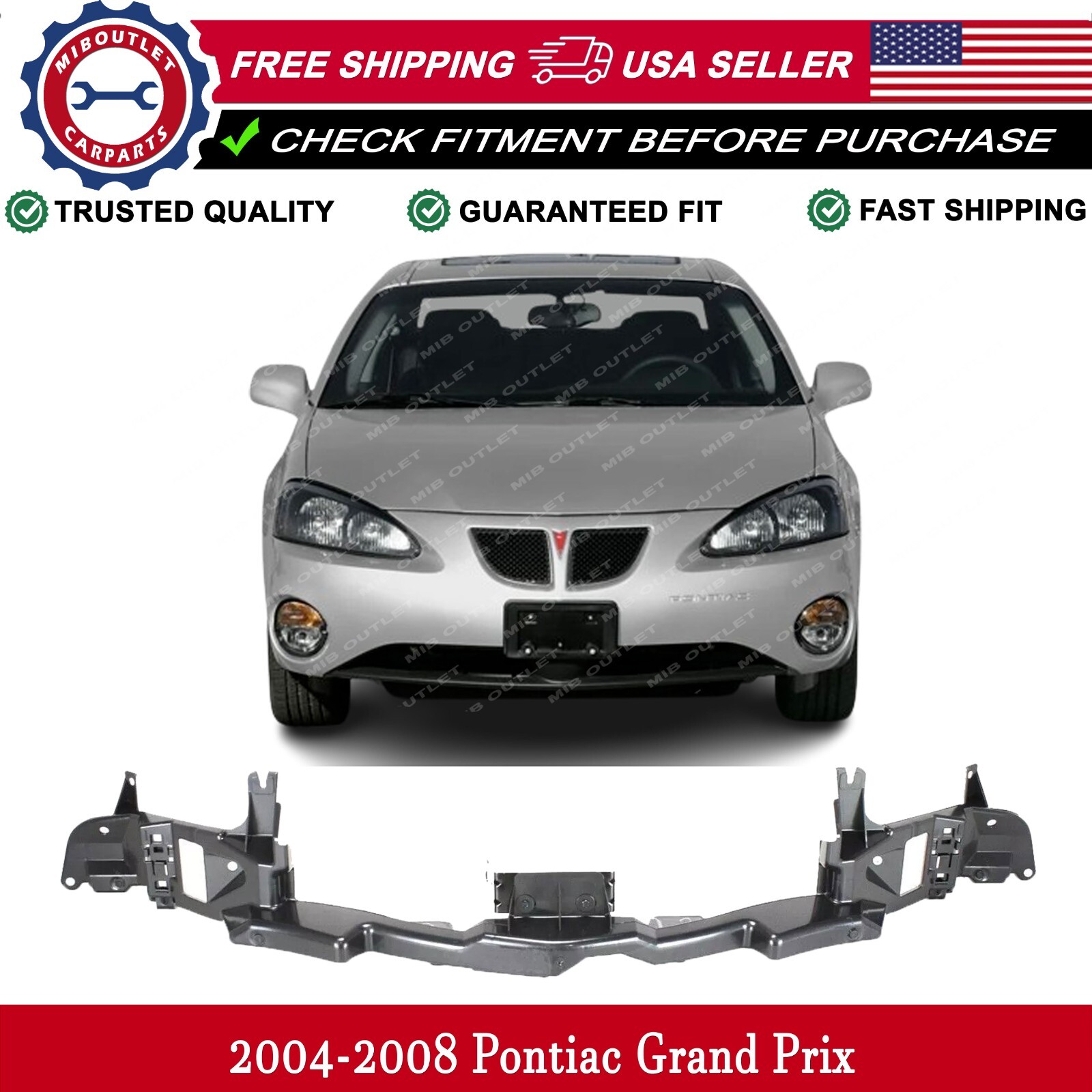 10381173 New Front Bumper Cover + Header Panel For 2004-2008 Pontiac ...