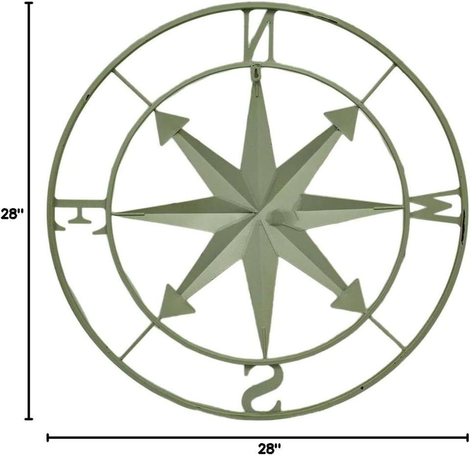 Large Antique White Nautical Compass Rose Wall Art - Easy to Hang- 28 ...