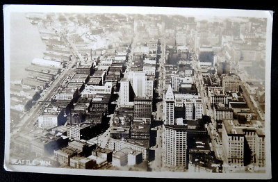 Vtg 1940's Pacific Aerial Survey BIRDSEYE Photo POSTCARD RPPC SEATTLE ...