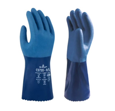 Showa 720 NBR Blue Nitrile Gauntlet Safety Work Gloves High Grip 8/M ...