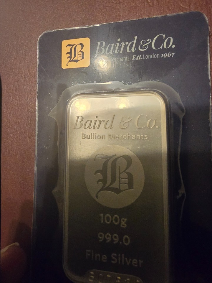 100g Baird & Co 999.0 Fine SILVER Bullion Bar Sealed Mint Condition ...