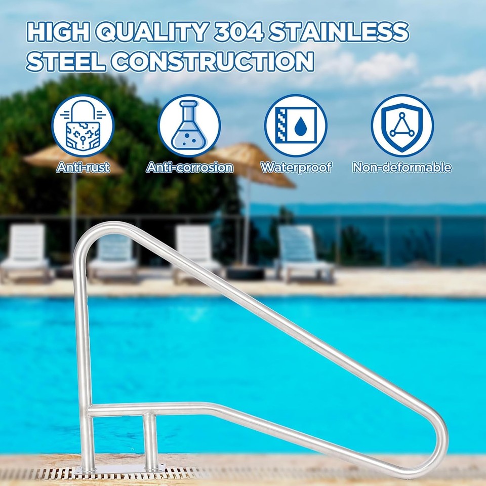 Swimming Pool Handrail 55x32"/ 54x36" Hand Rail Stainless Steel W/ Grip ...