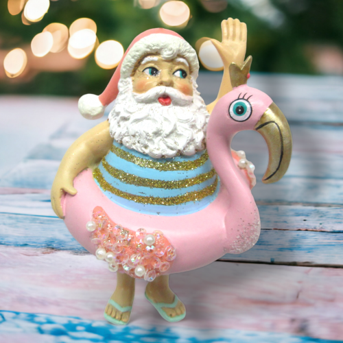 Santa In Pink Flamingo Float Ornament Coastal Christmas Decor *SHIPS ...