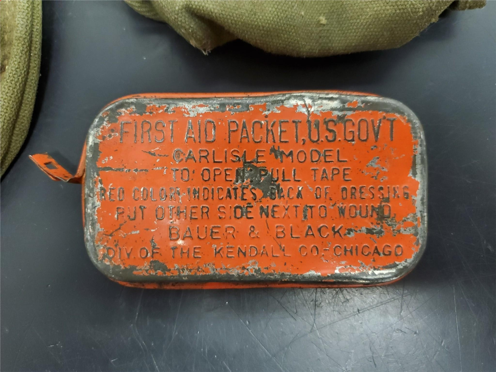 Vtg WWII First Aid Packet, US Gov't Carlisle Model Wound Tin + Medical ...