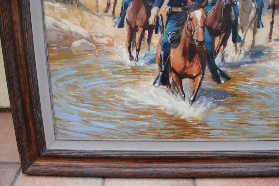 Ron McKee b.1931 large western American painting Indian Wars Southwest ...