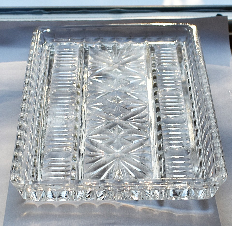 Antique Pressed Cut Crystal Glass Tray Dish Windsor Star Cane Federal ...
