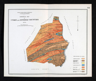 1878 Pennsylvania Geology Map Union Snyder County Mifflinburg ...