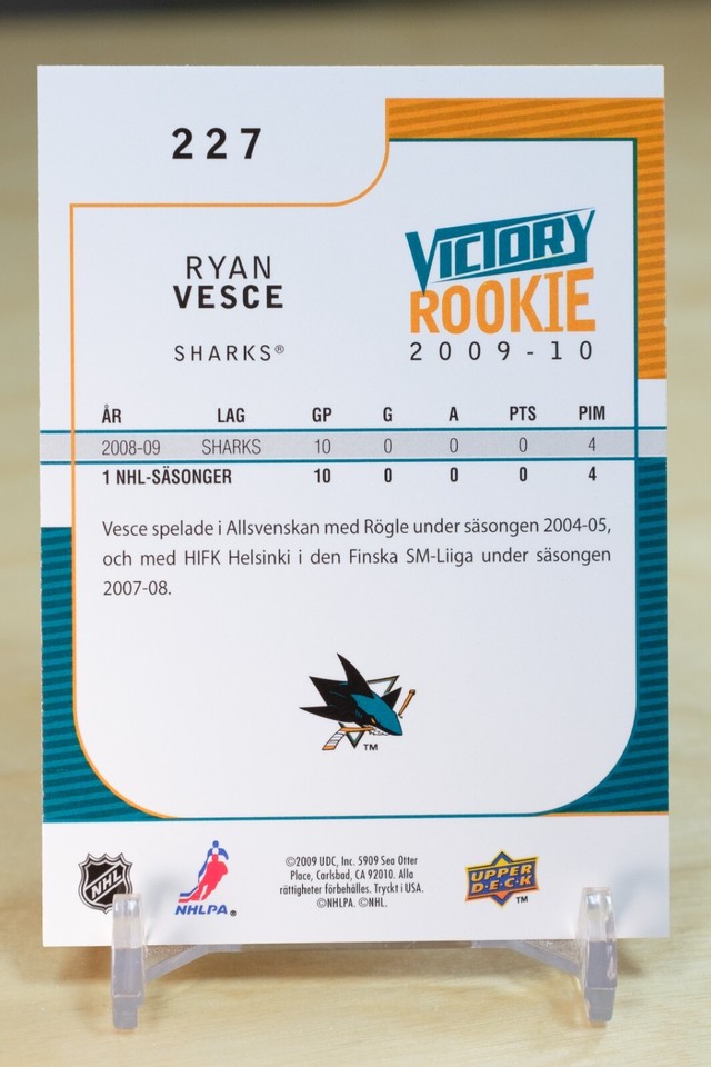 2009-10 UD Victory Swedish Rookie #227 Ryan Vesce Rookie - San Jose ...