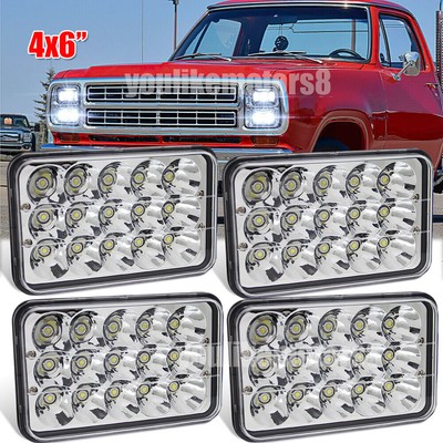 4pcs 4x6" inch LED Headlights Headlamps White HIgh+Low Beam Projector ...