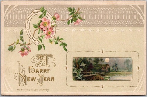 Vintage Winsch HAPPY NEW YEAR Embossed Postcard Moonlight Scene / 1913 ...